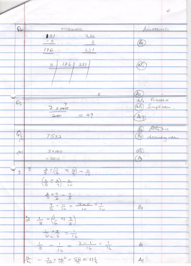MATHEMATICS Marking Scheme - Form 1 End of Term 1 2019 Examinations ... MATHEMATICS Marking Scheme - Form 1 End of Term 1 2019 Examinations ...